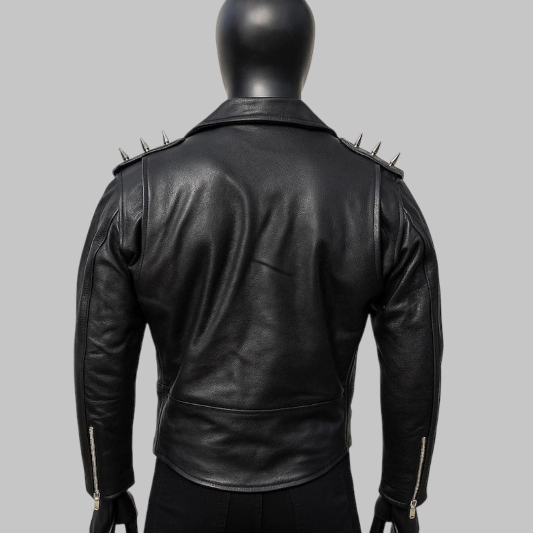 Men Spiked Leather Biker Jacket Steampunk Motorcycle