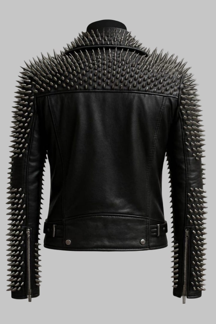Buy Spiked Black Leather Biker Jacket Punk Rock Moto Coat